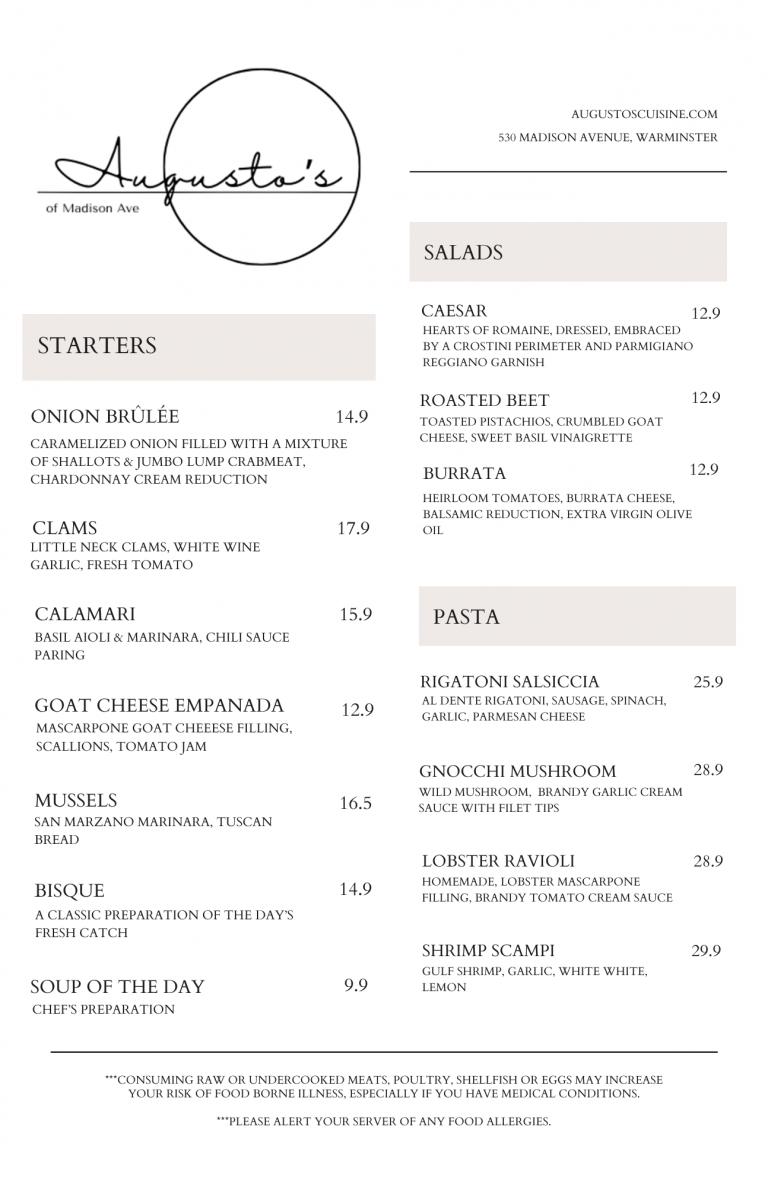 Menu | Augusto's Cuisine